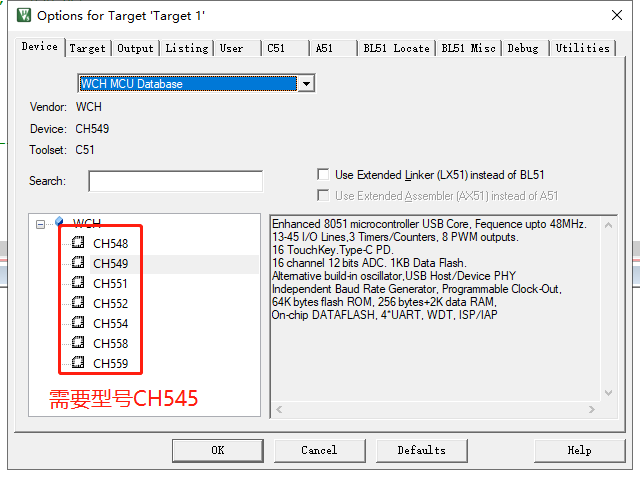KEIL 中找不到CH545型号 - 沁恒微电子社区