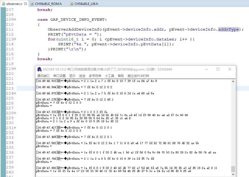 Observer例程怎样正确获取广播包内容 - 沁恒微电子社区