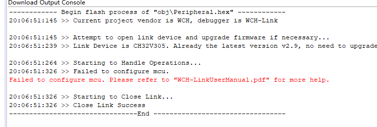 买了WCHLinkE下载仿真器下载失败Failed to configure mcu. - 沁恒微电子社区