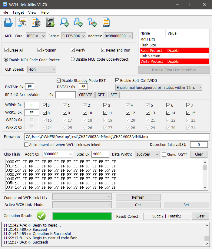 MRS_Community v1.60自带的WCH-LinkUtility 1.90无法烧录固件 - 沁恒微电子社区
